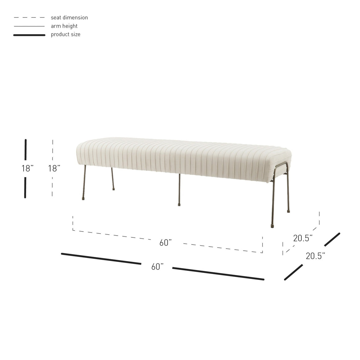 Merritt Velvet Fabric Pleated Bench